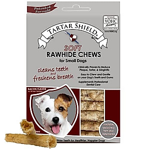 Tartar Shield Soft Rawhide Chews | Safe Dental Treats for Small Dogs | Vet VOHC Approved | Daily Bone Cleans Teeth & Gums Fresh Breath Oral Health Support | USA Made | (Small Dogs / 12 Count)