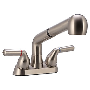 Utility Sink Faucet, Laundry Room Faucet with Pull Out Sprayer, Laundry Tub ABS Plastic Faucet, 4 Inch Centerset 3 Holes Installation Non-Metallic, Brushed Nickel