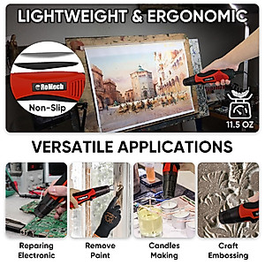 ROMECH 350W Heat Gun with 2 Nozzles, Dual Temp Heat Gun 400°F-660°F, Fast Heat Hot Air Gun with Overload Protection for DIY Craft Embossing Shrink Wrapping (Red)