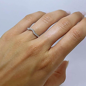 CTIEIP 10K/14K/18K Gold 1/5 Carat Natural White Diamond Curved Wedding Band Stackable Ring Jewelry Gift for Wife (0.2Cttw, G-H Color, I2-I3 Clarity)