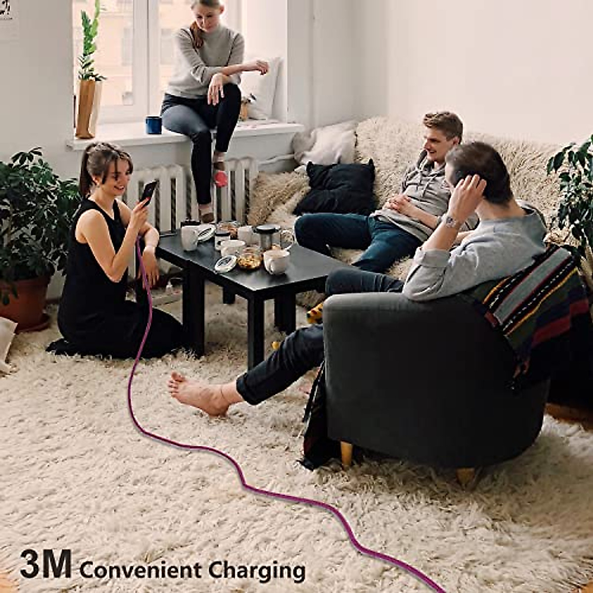 Micro USB Cable 10FT, OKRAY 2 Pack Long Nylon Braided Android USB Charger Cable Micro USB 2.0 Fast Charge & Sync Data Charging Cord Compatible Samsung Galaxy J3/J7 S6/S7 Edge Note 5 4(Purple Hot-Pink)