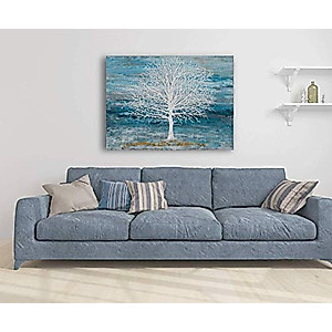 Yihui Arts Abstract Landscape Canvas Art Hand Painted 3D Tree Paintings with Gold Foil for Wall Decor Modern Artwork Pictures Living Room Bedroom Decoration