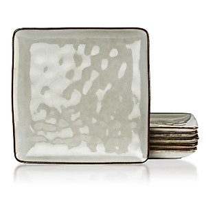 famiware Square Dinner Plates Set of 6, Large Pasta Plate, Ocean Square Stoneware Dessert Plates Dish Set for Kitchen, Reactive Glaze, Microwave Dishwasher Safe, Scratch Resistant, Grey