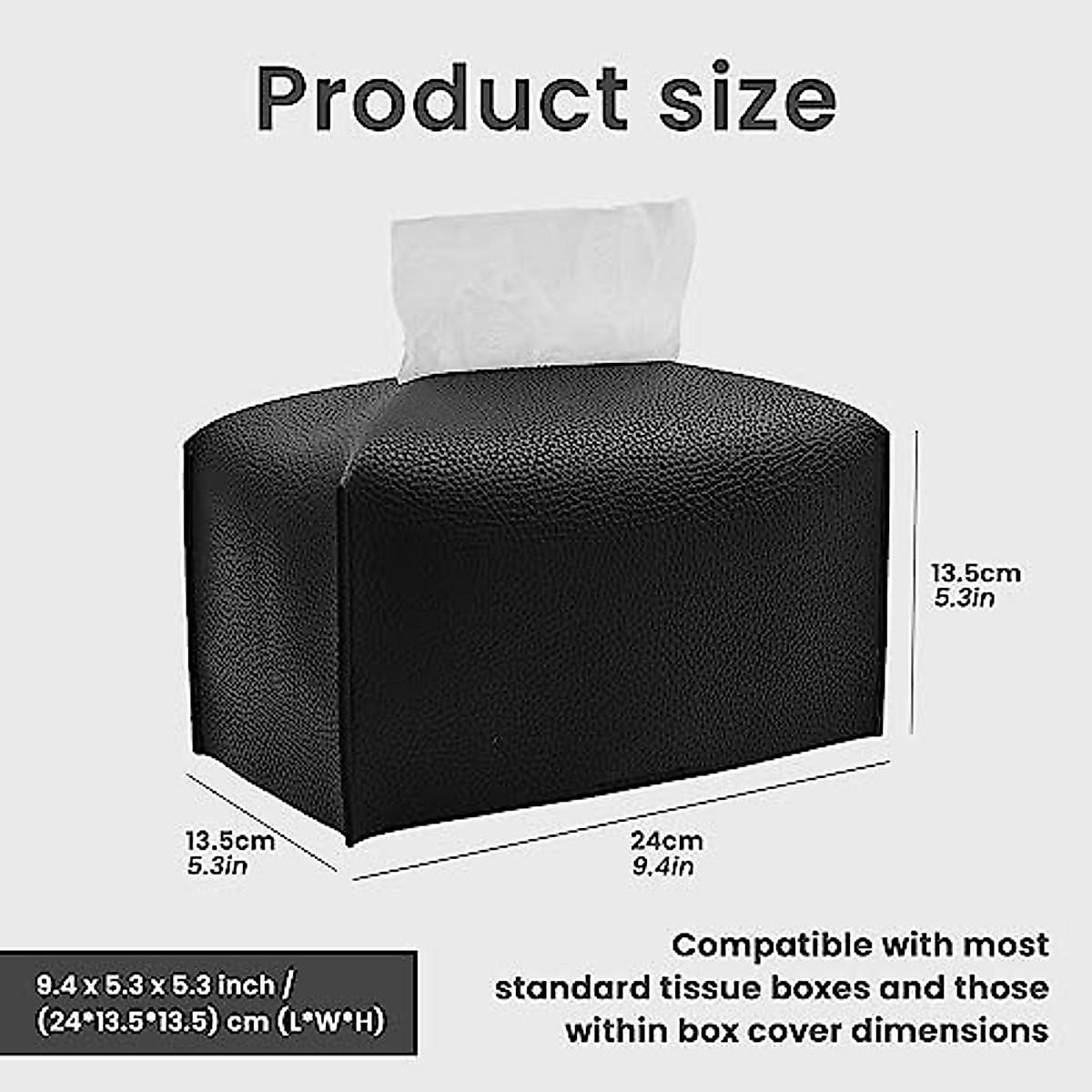AILOS 2pcs Tissue Box Cover Rectangular- Tissue Box Holder Rectangular - Tissue Holders Decorative - Faux Leather Tissue Box Cover - Tissue Box Cover Rectangle - Decorative Tissue Box Holder (Black)