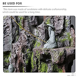 GANAZONO Fishing Accessories Mini Fisherman Statue Sandstone Chinese Oldman Sitting Fishing Garden Statue Fish Tank Ornament Asian Bonsai Pot Decoration 2pcs Plants Decor