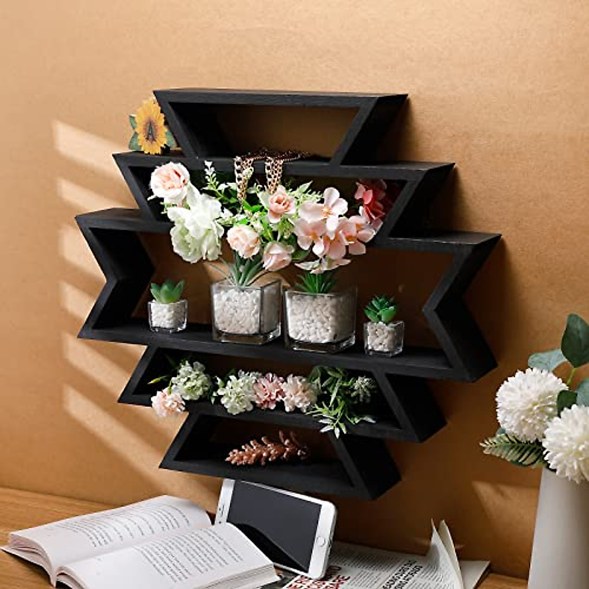 Geelin Aztec Shelves Aztec Crystal Display Shelf Wall Hanging Display Holder Geometrical Shape Essential Oil Shelf Farmhouse Shelves for Bedroom, Living Room and More