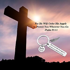CHOORO Bible Verse Keychain for He Will Order His Angels to Protect You Wherever You Go Religious Jewelry Christian Gift (Keychain)