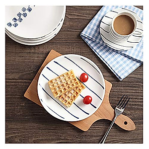 GRFIT Dishes Plates White Steak Plate with Blue Streak, 8 Inch Ceramic Plate Suitable for Pasta, Dessert, Salad, Microwave Safe Dinner Plate, 4 pcs Home dining plate (Color : A)