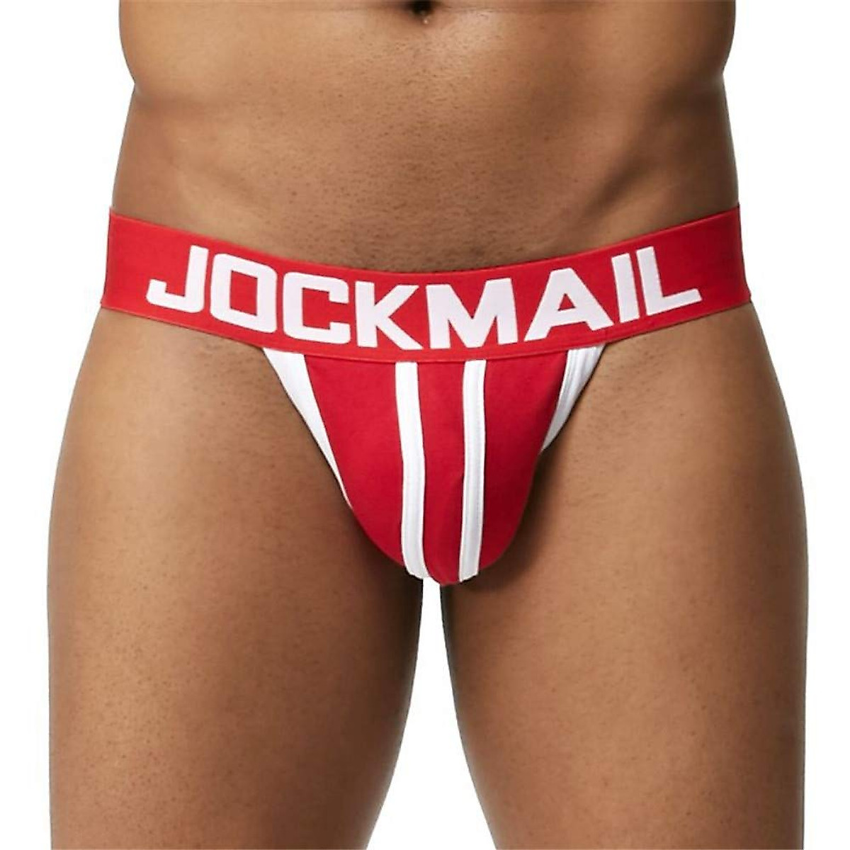 JOCKMAIL Mens Cotton Underwear Bikini Jockstrap Underwear for Men G-String Thong (XXL, Red)