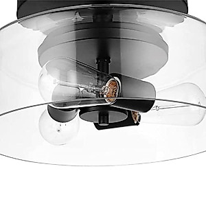 Globe Electric 61268 3-Light Flush Mount Ceiling Light, Matte Black, Clear Glass Shade, Vintage Edison Incandescent Bulbs Included, Home Improvement, E26 Bulb, Flush Mount Ceiling Light Fixture