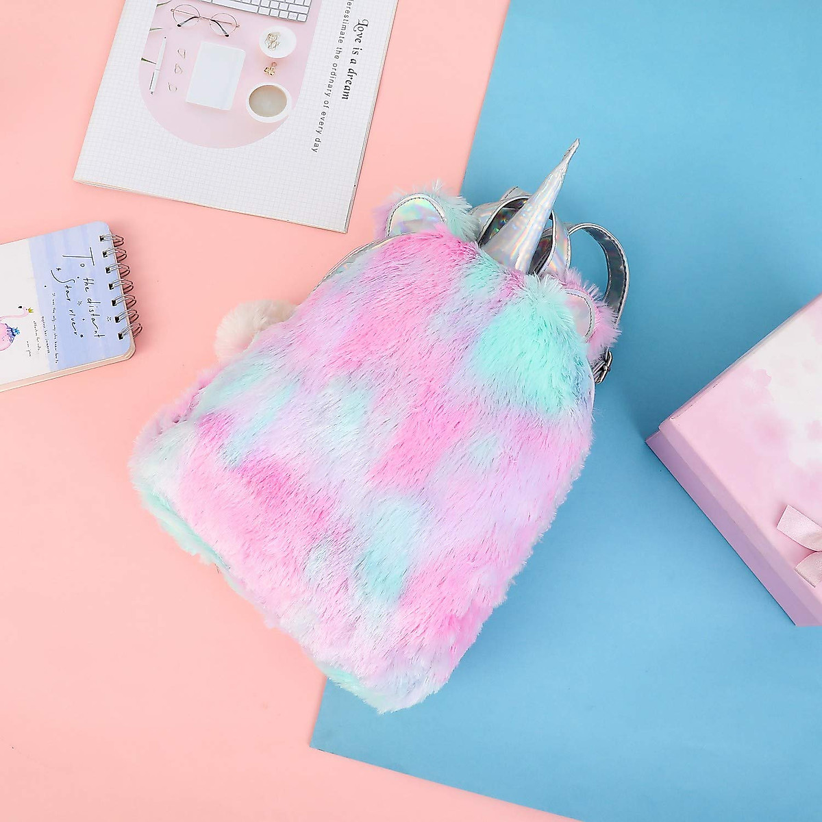 Yorki Girls Plush Unicorn Backpack Fashion,Shool Women Unicorn Bag Travel,Cute Bookbag for Unicorn Party Supplies-Pink