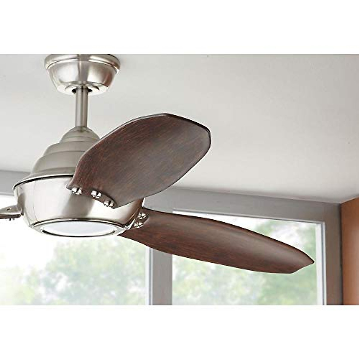 Home Decorators Collection Aero Breeze 60 Inch Integrated LED Indoor/Outdoor Brushed Nickel Ceiling Fan with Light Kit and Remote Control