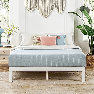 Mellow Naturalista Classic 12 Inch Solid Wood Platform Bed with Wooden Slats, King, White