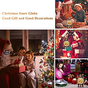 Christmas Snow Globes with Two Cute Snowman, Kikth Snowglobes Christmas Lantern Glitter Lighted for Christmas Decorations and Gift, Bronze