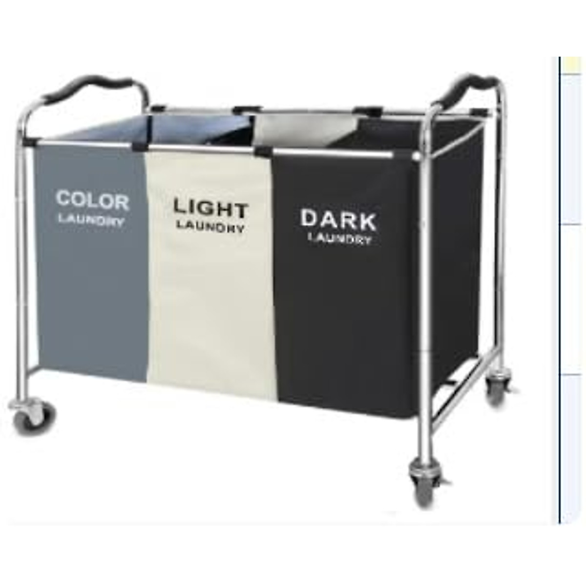 Laundry Sorter 3 Section, 240L Large Laundry Cart with Wheels 3 Hamper Laundry Sorter with Steel Frame and Removable Bag for Dirty Clothes in Laundry Room Bedroom