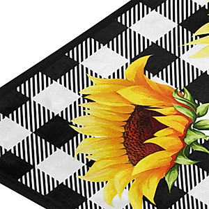 Black Buffalo Plaid Kitchen Rugs Non Slip Sunflower Kitchen Floor Mats Cushioned Kitchen Mats and Rugs Washable Anti Fatigue Mats for Laundry Sink Standing Office Home Decor - 39x20 in