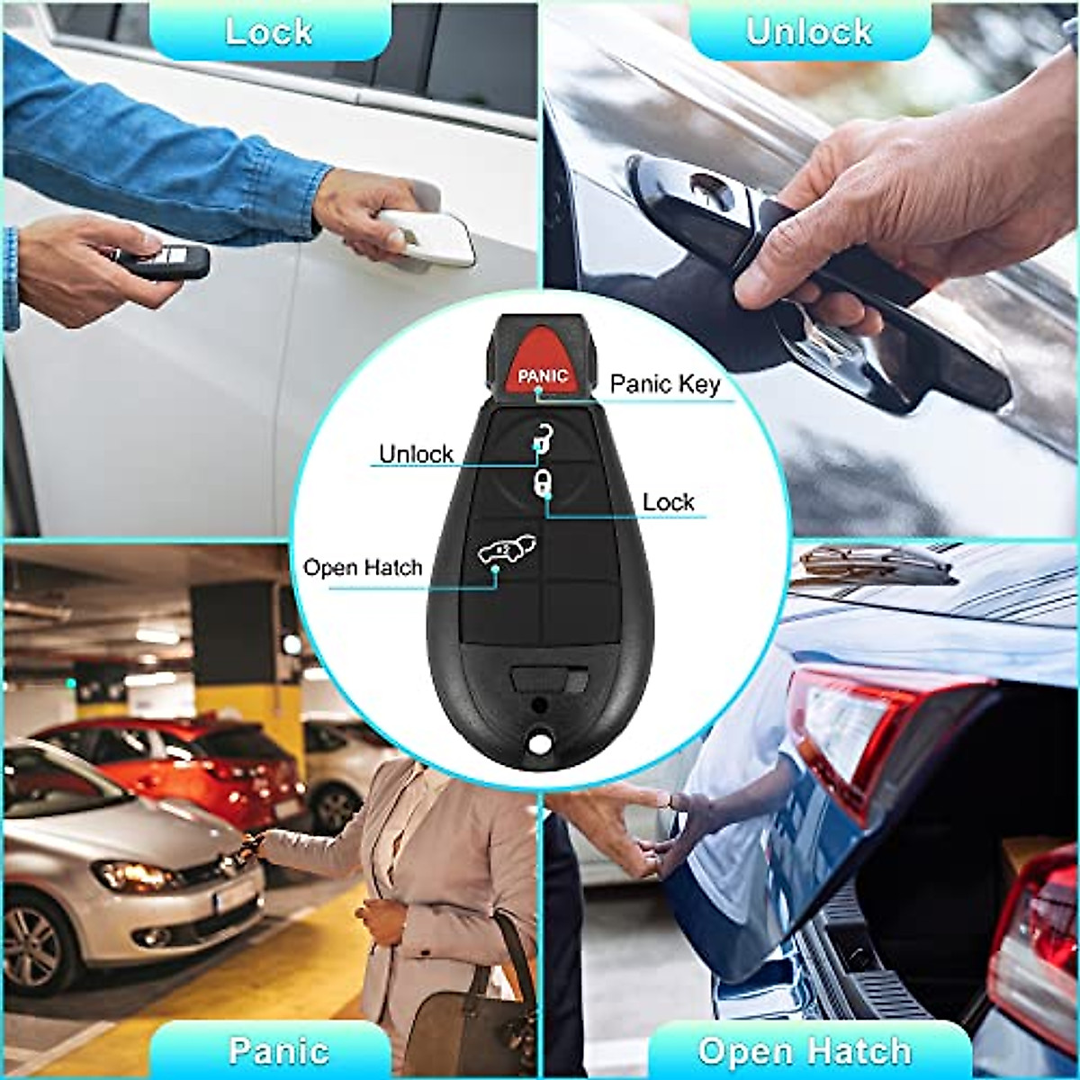 X AUTOHAUX Replacement Keyless Entry Remote Car Key Fob GQ4-53T 433Mhz for Jeep Cherokee 2014-2019 4 Buttons with Door Key