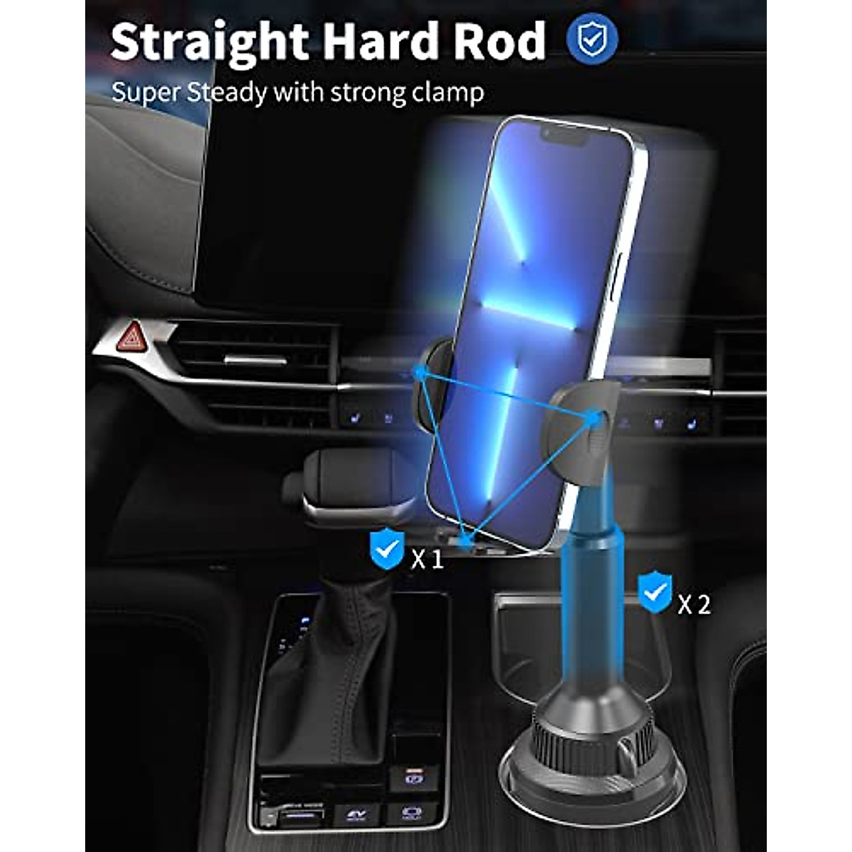 OQTIQ Cup Holder Phone Mount for Car No Shaking Cup Phone Holder for Car Sturdy & Adjustable Cell Phone Holder Mount for Truck, SUV Quick Extension Long Arm for iPhone, Samsung, Nokia, LG, Smartphones