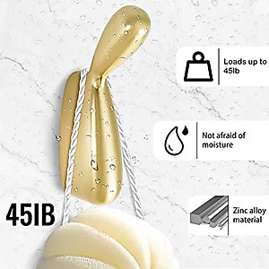 Decorative Wall Mounted Hooks Gold Wall Hooks Unique Modern Coat Hook Heavy Duty Towel Hook Hardware Robe Hooks Zinc Alloy Hooks Single Hooks for Hanging Clothes Hat for Bathroom 4 Pack