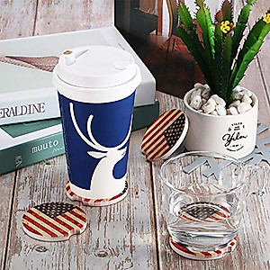 8 Packs USA Flag Cup Coasters Ceramic 2.56 Inch Stone Car Cupholder Absorbent Coaster Set for Drinks Cup (Red)