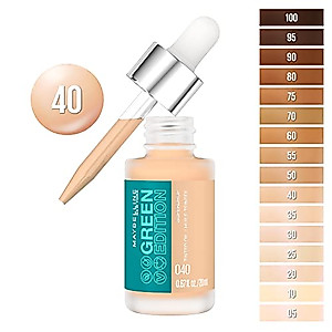 Maybelline Green Edition Superdrop Tinted Oil Base Makeup, Adjustable Natural Coverage Foundation Formulated With Jojoba & Marula Oil, 40, 1 Count