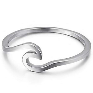 Jude Jewelers Stainless Steel Ocean Sea Wave Vacation Holiday Promise Statement Ring (Silver, 8)