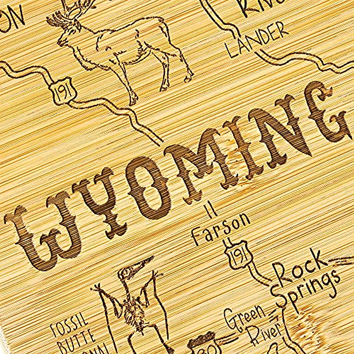 Totally Bamboo Destination Wyoming State Shaped Serving and Cutting Board, Includes Hang Tie for Wall Display
