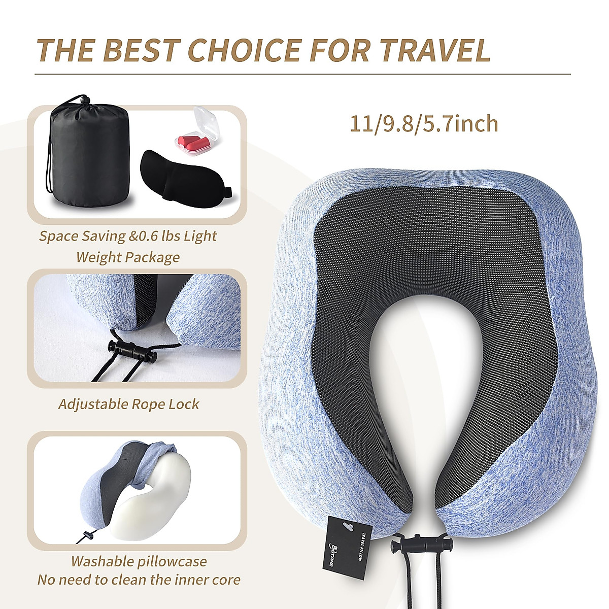 BIGTONE Travel Pillow,Neck Pillow for Traveling,100% Pure Memory Foam Neck Pillow for Flight Headrest Sleep,Machine Washable Cover,Portable Plane Accessories,Pink