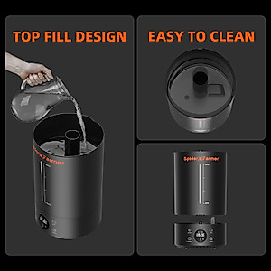Spider Farmer 3-in-1 6L Humidifier Indoor with Timer & Hose Cool Mist Ultrasonic Humidifiers Large Room with Temperature & Humidity Probe for Plant Mushroom Greenhouse Bedroom Grow Tent Top Fill Black