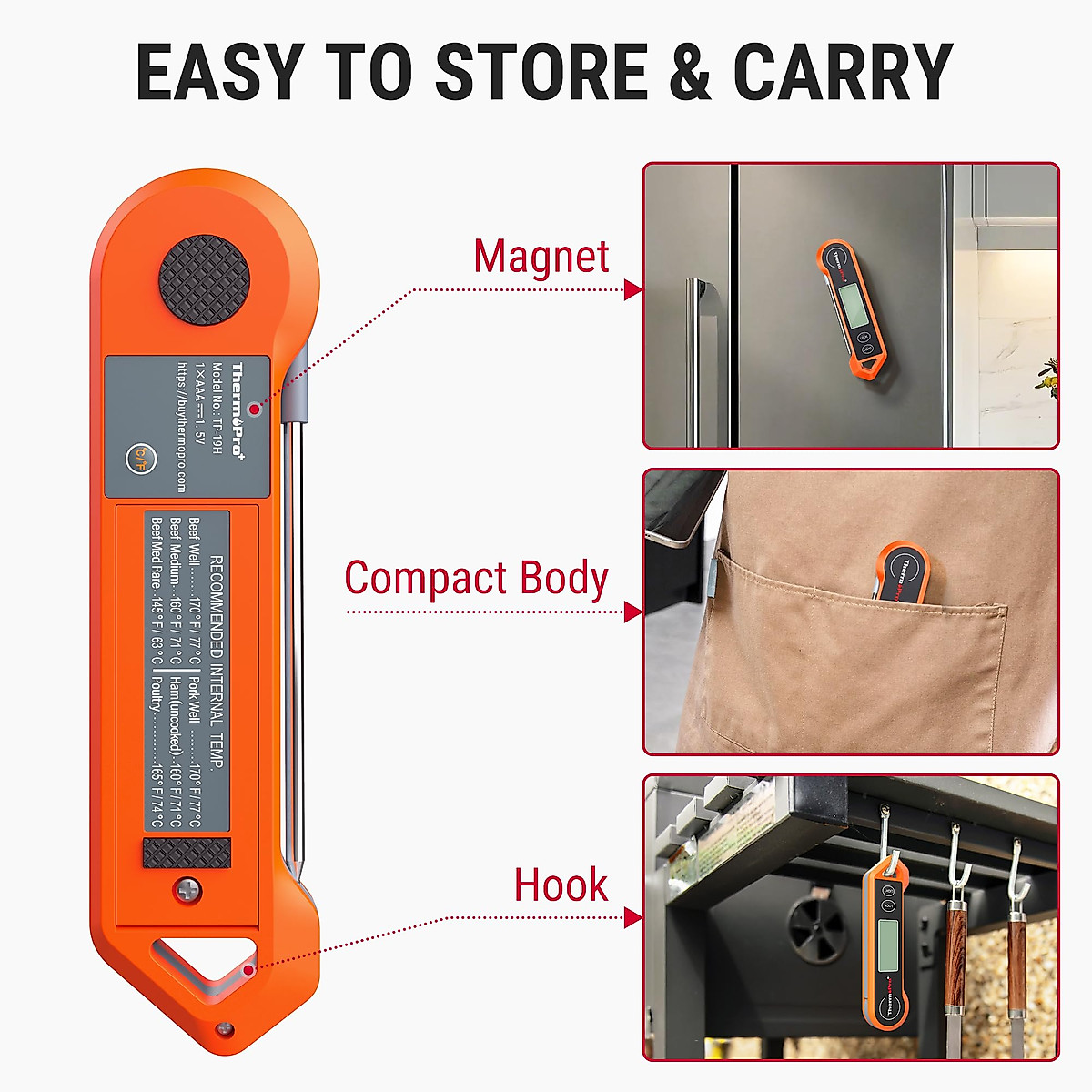 ThermoPro TP19H Digital Meat Thermometer for Cooking with Ambidextrous Backlit and Motion Sensing Kitchen Cooking Food Thermometer for BBQ Grill Smoker Oil Fry Candy Instant Read