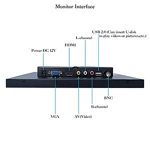 iChawk 10.1" inch Display 1920x1200 16:10 IPS Widescreen 1080p Full HD AV BNC HDMI-in VGA Metal Shell Industrial Medical Monitor LCD Screen PC Display, U-Disk Player with Built-in Speaker W101MN-59H