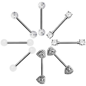NASAMA Stainless Steel Acrylic Nipple Rings Tongue Ring CZ Barbell Heart-Shape Piercing Body Jewelry (6pair Steel color)
