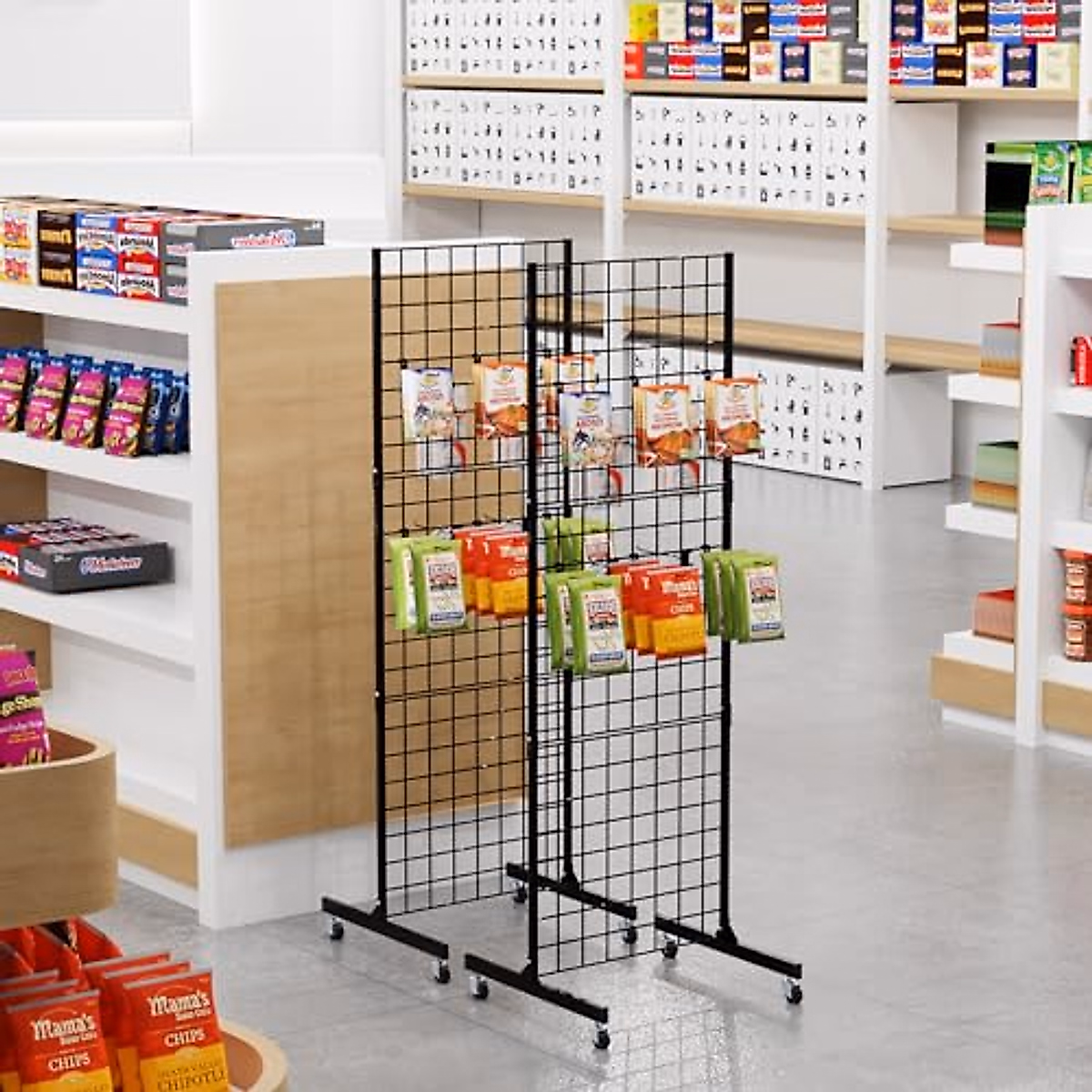 Bonnlo 2' x 6' Detachable Girdwall for Easy Transport, Standing Grid Tower, Thicker 5mm Wire, 180 LBS Weight Capacity Grid Panel with Legs and Extra Hooks, Display Rack for Retail and Craft Fair (2)