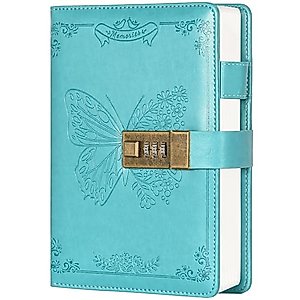 Billtigif Diary with Lock, Journal for Women Girls, Vintage Lock Journal Refillable Personal Locking Notebook Secret Journal with Combination Lock, 5.3'' x 7.8'' (Blue)