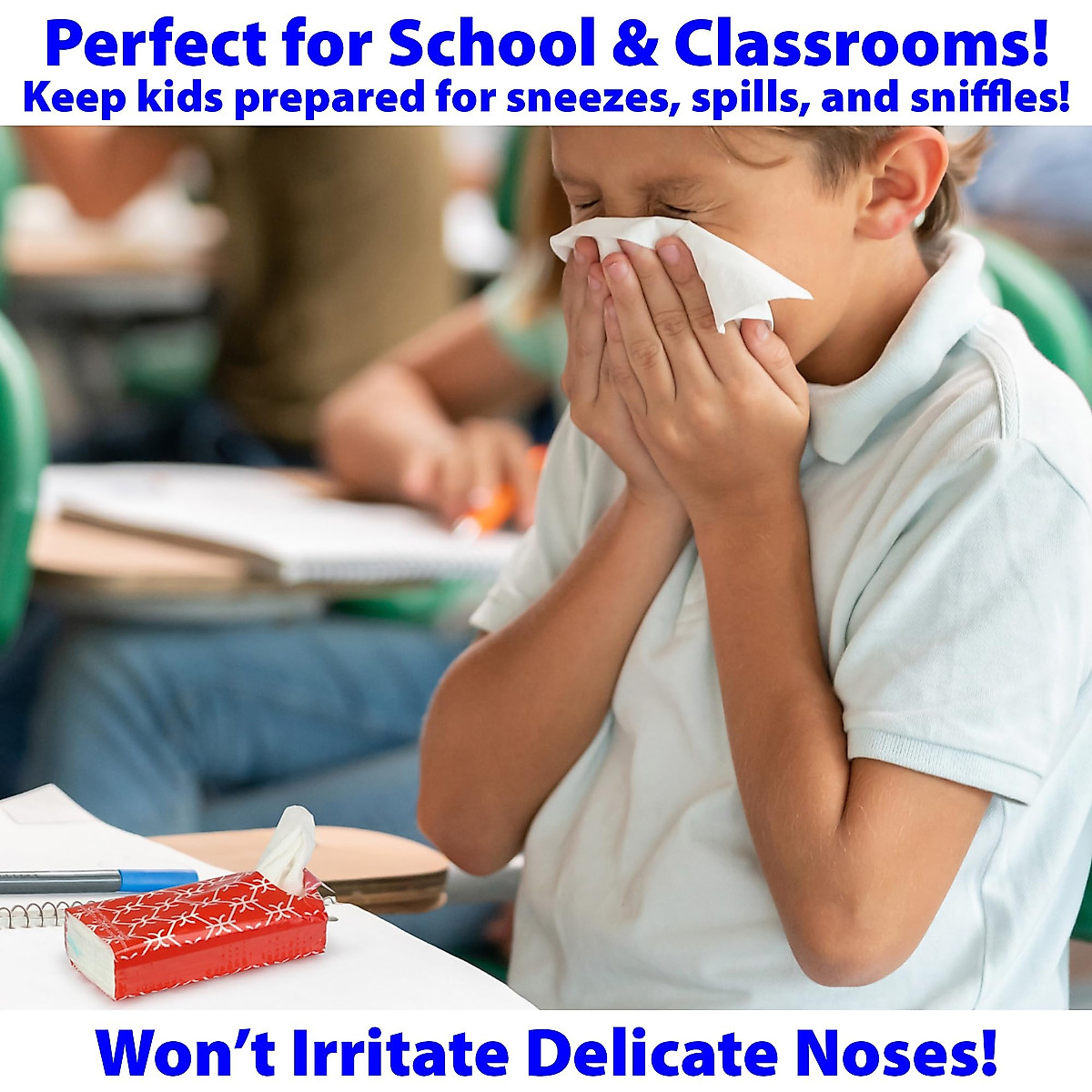 Funwares Pocket Sized White Car Travel School Work Facial Tissue, 24 Packs, 216 Total 3-Ply Tissue Sheets (9 - 3-Ply Tissue Sheets Per Pack), Elegant Floral Print Designed Package