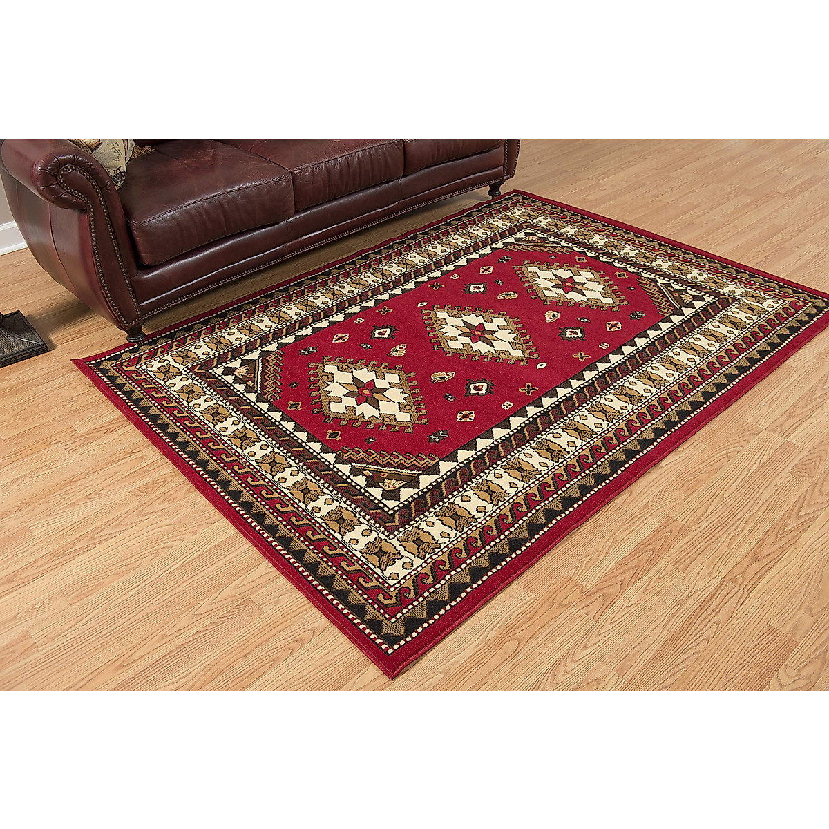 United Weavers Dallas Tres Area Rug - Red, 8x11, Southwestern Indoor Area Rug with Bordered Pattern, Jute Backing