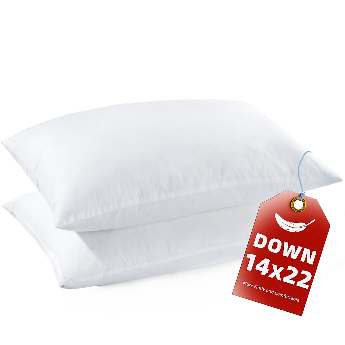 YSTHER Down Feather Throw Pillow Inserts 14x22 Set of 2 Firm Large Lumbar Pillows for Bed Decorative Couch Soft Pillows for Sleeping Indoor White Cotton Pillow Sofa Travel