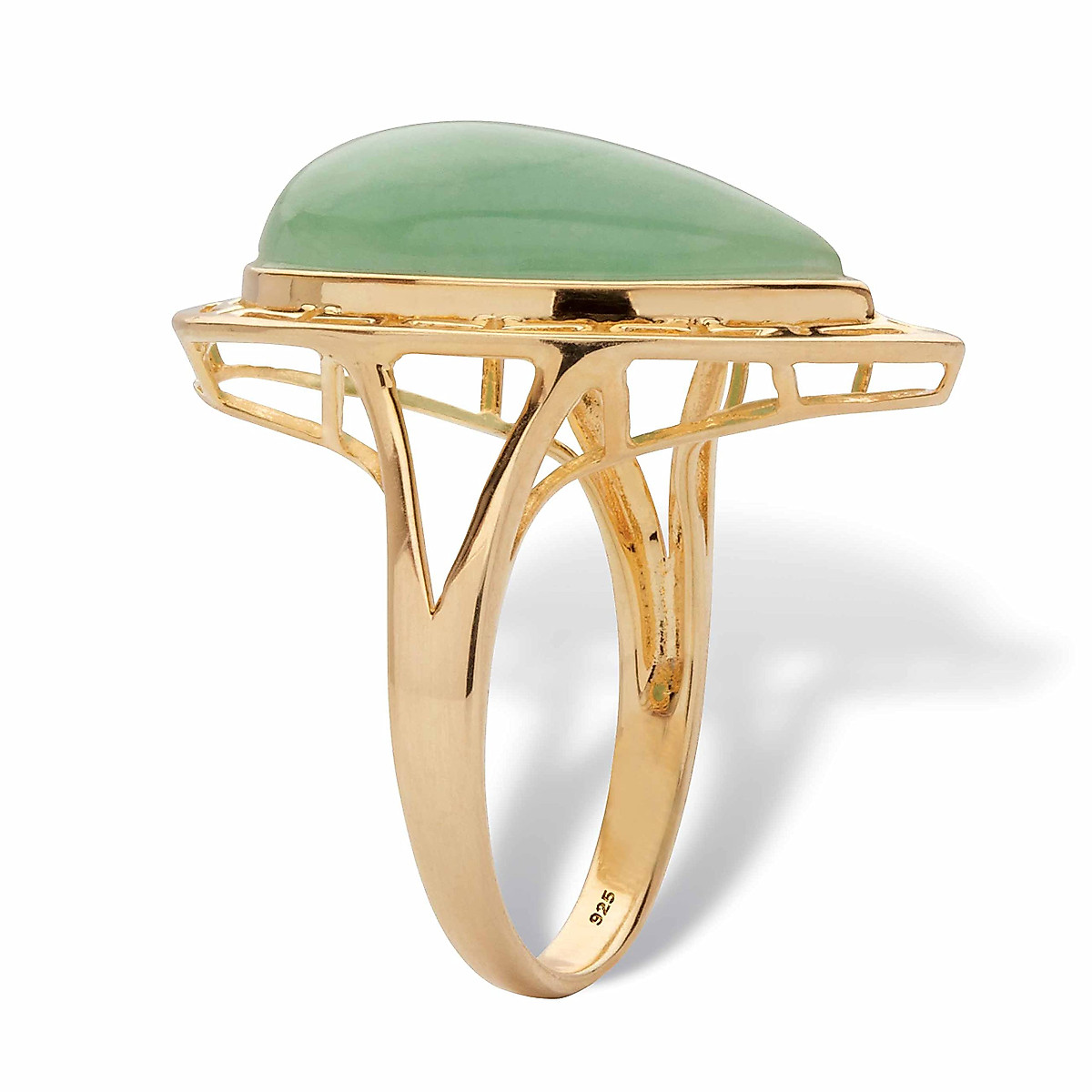 PalmBeach Yellow Gold-plated Sterling Silver Pear Shaped Genuine Green Jade Cutout Halo Ring Sizes 6-10 Size 6