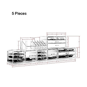 Felicite Home Acrylic Jewelry and Cosmetic Storage Makeup Organizer Set, 5 Piece，Large