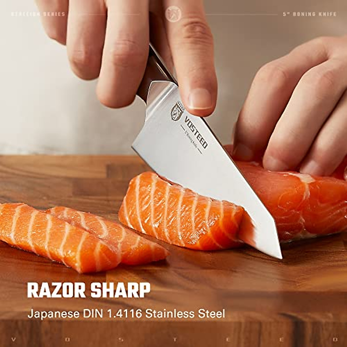 Vosteed Kitchen Utility Knife - 5 Inch Sharp Kitchen Knife for Chef - Small Cooking Knife Japanese Honesuki Boning Knife for Deboning, Cutting & Peeling (Stallion Series)
