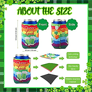24 Pcs St. Patrick's Day Can Coolers Sleeves 8 Designs Insulated Funny Green Shamrock Irish Beverages Covers St. Paddy's Day Party Gift St. Patrick's Day Party Favor Decorations Party Supplies