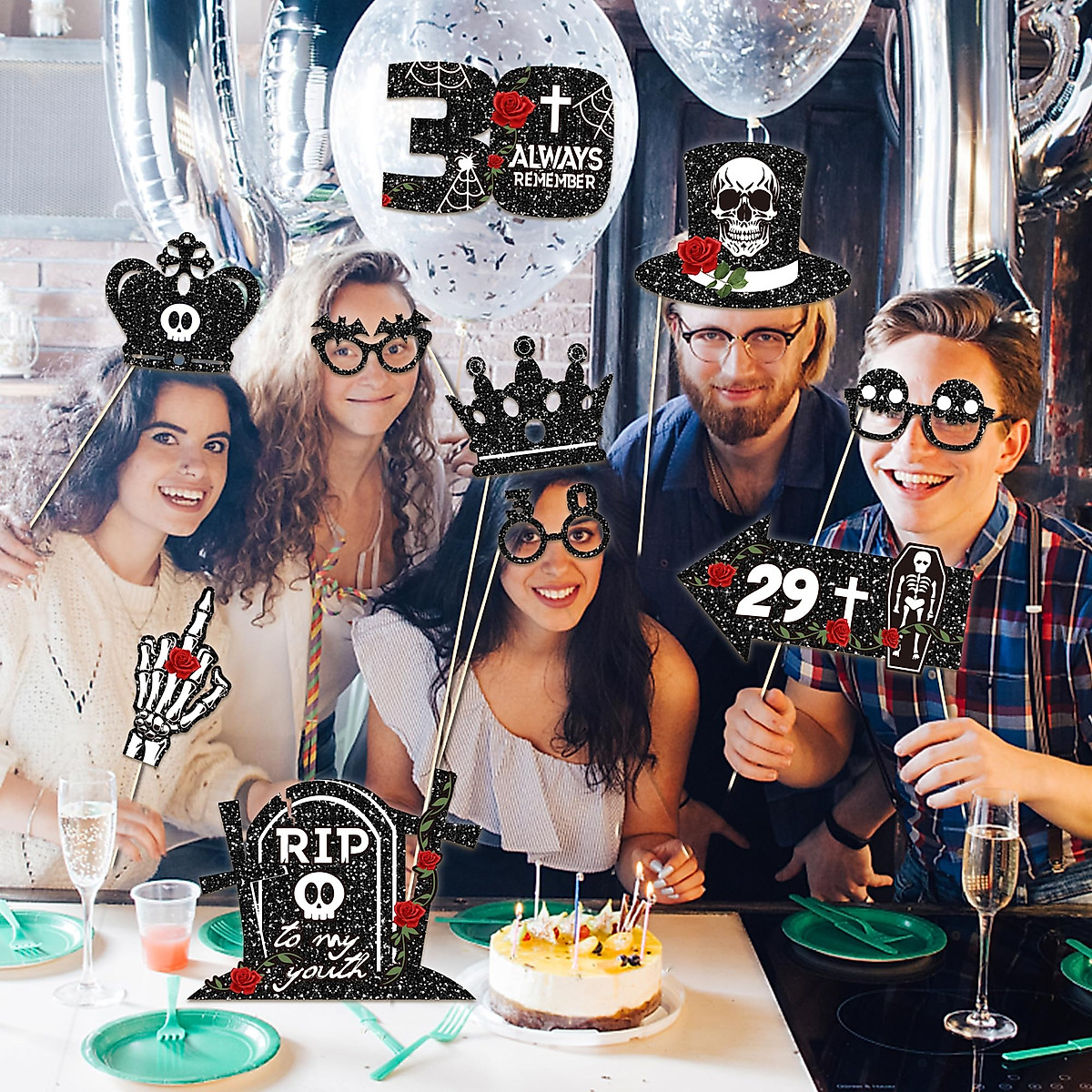 30th Birthday Photo Booth Props Death to My 20s Party Supplies 25pcs Black Rip 20s Selfie Props for Men Women Rip to My 20s Decorations,Funeral for My Youth,Dirty Thirty,Funny Thirtieth Birthday Party