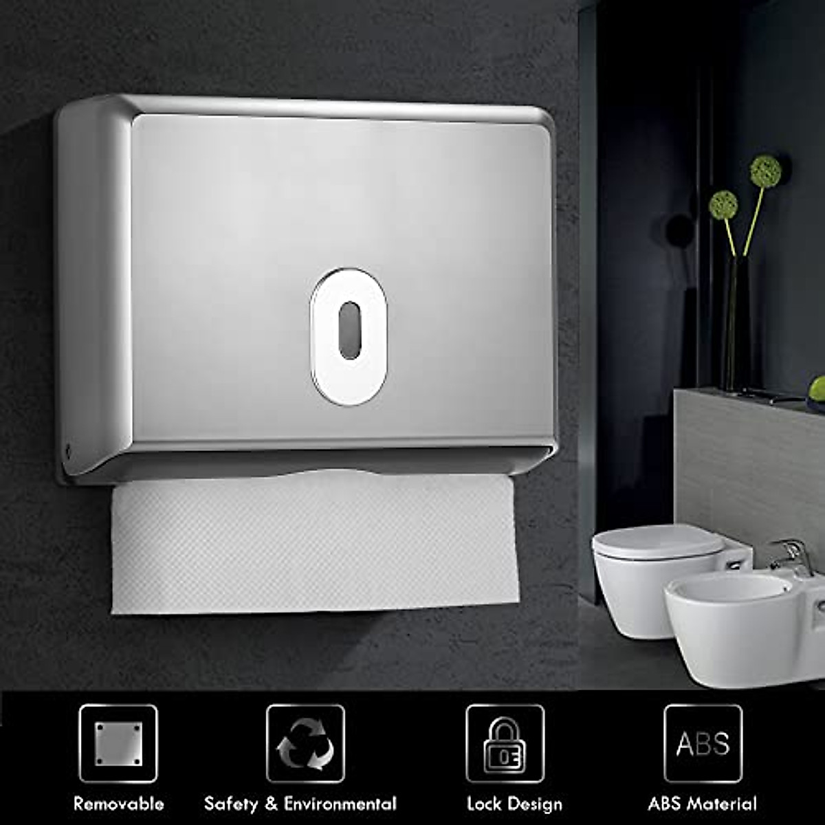Paper Towel Dispenser Wall Mount for Toilet, Bathroom Paper Towel Holder, Commercial Paper Towel Dispenser for Trifold Paper & Multifold Paper Towels, Silver