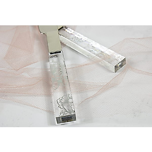 Lenox Bridal Silver Peony Personalized Wedding Cake Cutting Set, Custom Engraved Wedding Cake Knife and Server Set, Accessories and Gifts for Bride and Groom