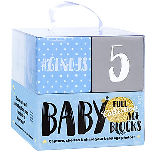 Premium Baby Boy Monthly Milestone Age Photo Blocks | Wooden Double Set for Week, Month, Year, Pictures, All Numbers 1-100 + Quotes | Unique Baby Shower, Newborn Gift, Infant Photo Sharing Prop