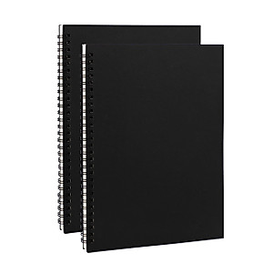 DSTELIN 10 inch x 7.5 inch, 100GSM, Blank Spiral Notebook, 2-Pack, Soft Cover, Sketch book, 120 Pages / 60 Sheets, (Black)