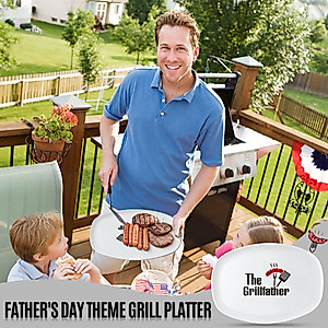 R HORSE Father Day Grill Platter Gift Daddy Barbecue Serving Tray Plate White Oval Serving Dishes Grandpa Dad Men Father Day Gift for Appetizers Desserts Charcuterie Outdoor Indoor Cooking Party