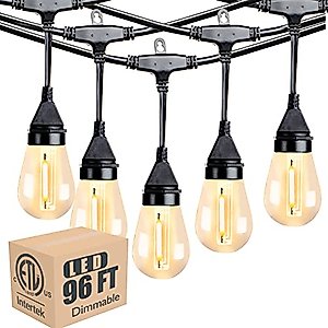 Lightdot 96FT (2x48FT) Outdoor String Lights, Shatterproof Dimmable LED Bulbs String Patio Lights, Outside Lights for Patio, Patio String Lights for Backyard Cafe Bistro Gazebo - ETL Listed