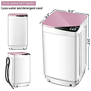 Giantex Full-Automatic Washing Machine Portable Washer and Spin Dryer 7.7 lbs Capacity Compact Laundry Washer with Built-in Barrel Light Drain Pump and Long Hose for Apartments Camping (White & Pink)