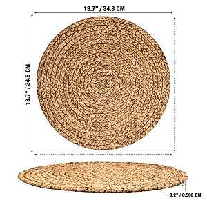 Haxhut Round Woven Placemats - Natural Placemats Set of 6, Straw Braided Rattan Placemats, 13.5 Inches, Non-Slip, Heat Resistant, Hand Woven Chargers for Dining Table (Pack of 6)